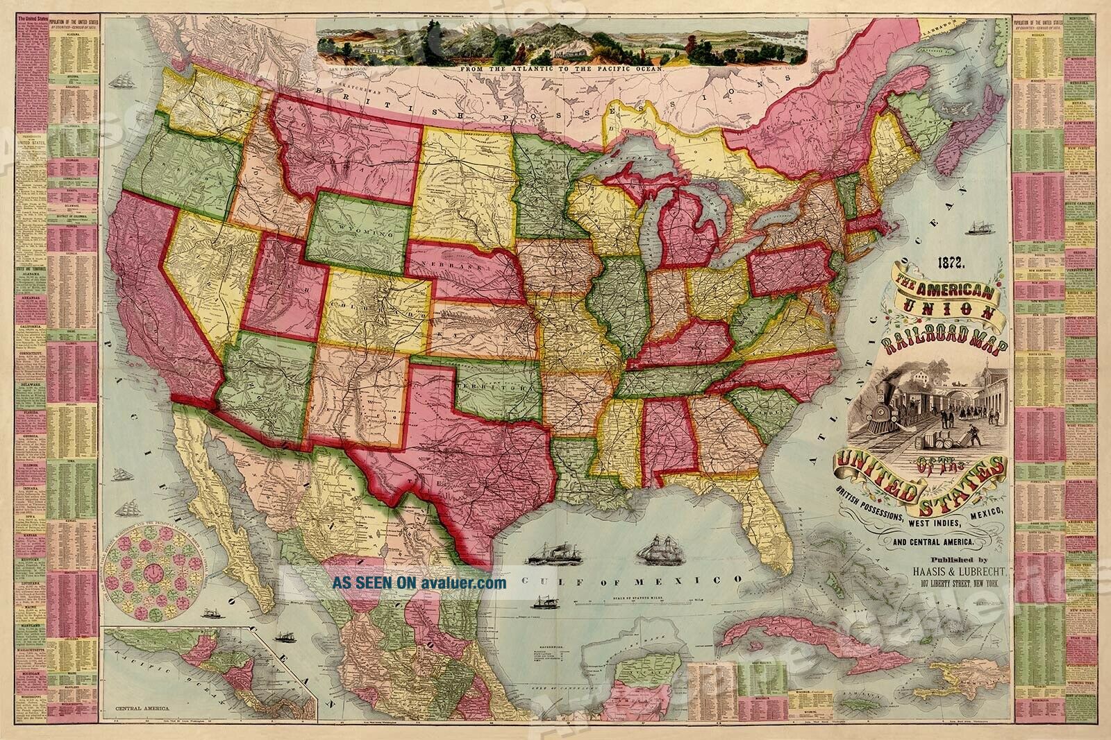1872 American Union Railroad Historic Old Train Map - 24x36 | #25486380