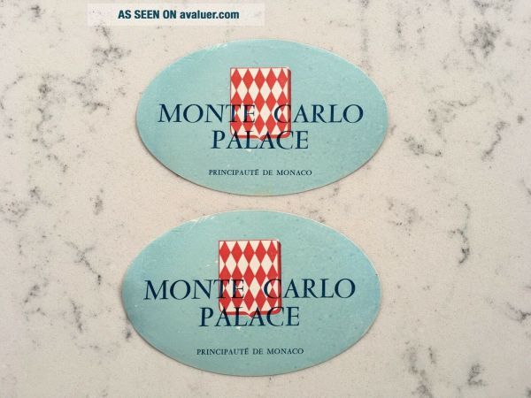 2 VINTAGE MONTE CARLO PALACE MONACO HOTEL LUGGAGE DECAL LABEL TRAVEL ...