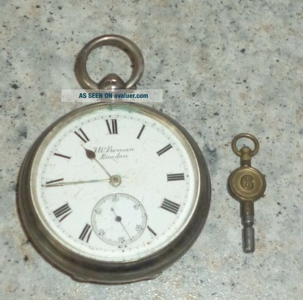 LONDON 1902 SOLID SILVER BENSON LONDON KEY WIND/ KEYWIND POCKET WATCH ...