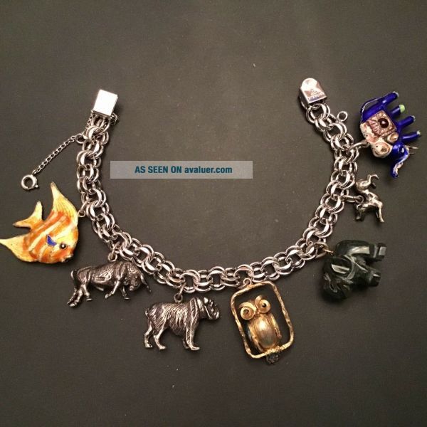 Vintage Estate Jewelry Signed JB Sterling Silver Animal Charm Bracelet ...