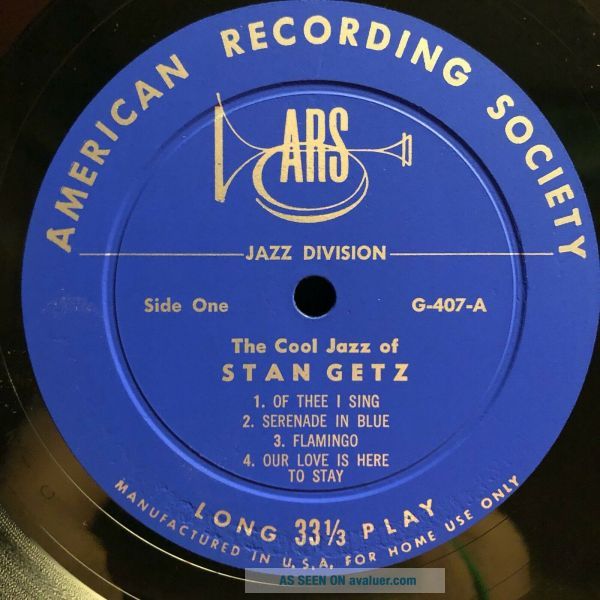 AMERICAN RECORDING SOCIETY G 407 STAN GETZ THE COOL JAZZ OF STAN GETZ ...