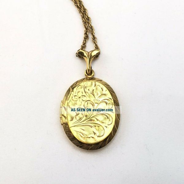 Vintage 12k Gold Filled Carved Locket Pendant And Necklace | #26020187