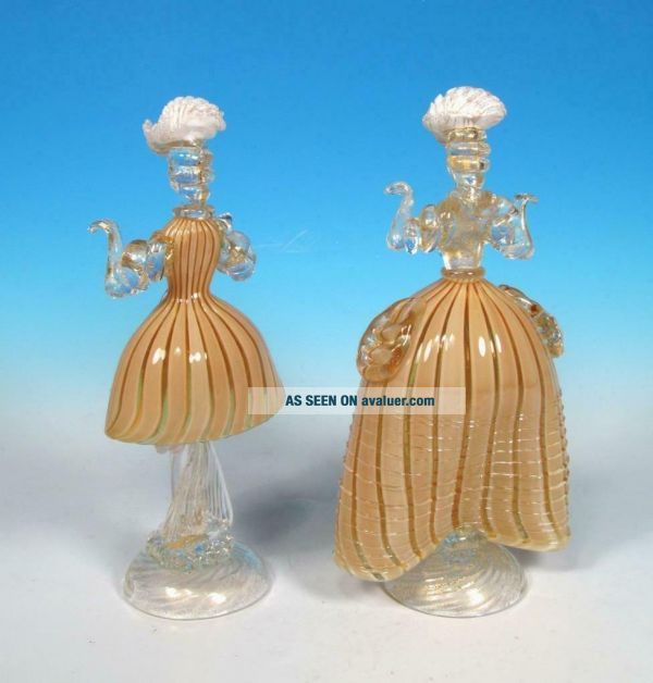 Murano Vintage Italian Art Glass Rococo Venetian Couple GOLD Figurines ...