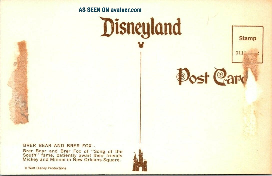 Postcard Disneyland Song Of The South Brer Bear Brer Fox Characters ...