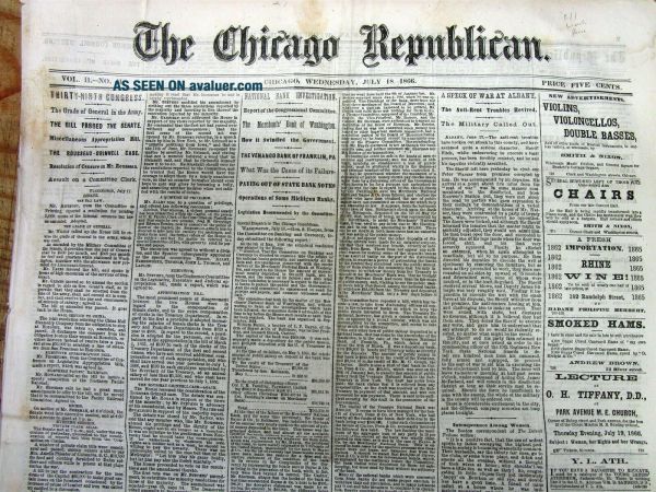 Best 1866 Chicago Newspaper W Long Detailed EARLY DESCRIPTION Of ...