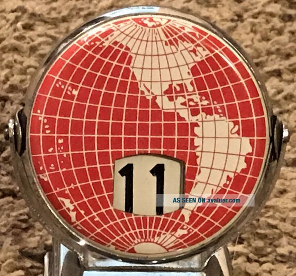 Vintage 1960’s Red WORLD GLOBE Metal Flip Perpetual Calendar | #26488915