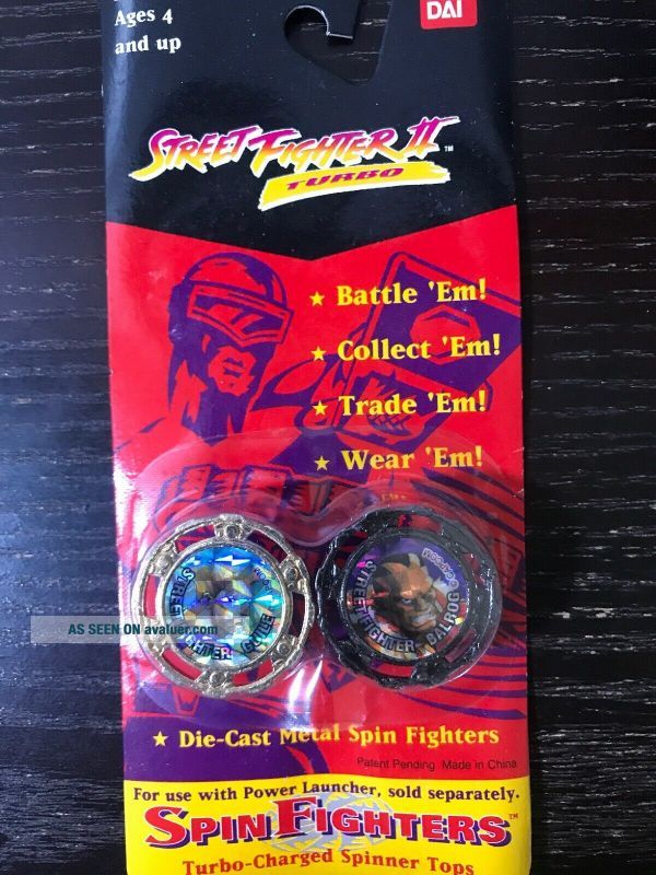 Vtg 1983 Bandai STREET FIGHTER II Turbo Spin Fighters Metal Tops ...