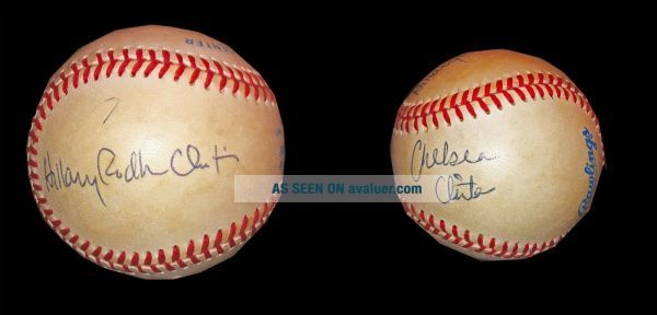 HILLARY CLINTON AND CHELSEA CLINTON HAND SIGNED BASEBALL WITH VERY RARE ...