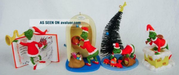 Hallmark Keepsake GRINCH Dr Seuss 4 Christmas Holiday Tree Ornaments ...