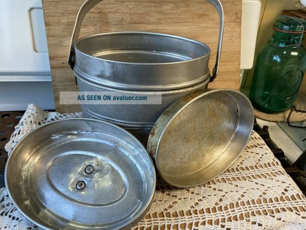 VINTAGE PRISCILLA WARE 4 PIECE MINERS ALUMINUM LUNCH PAIL BUCKET ...