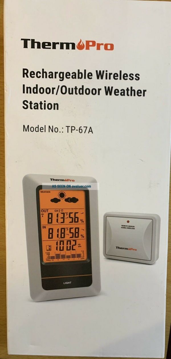 ThermPro TP - 67A Wireless Indoor/outdoor Weather Station Rechargeable ...