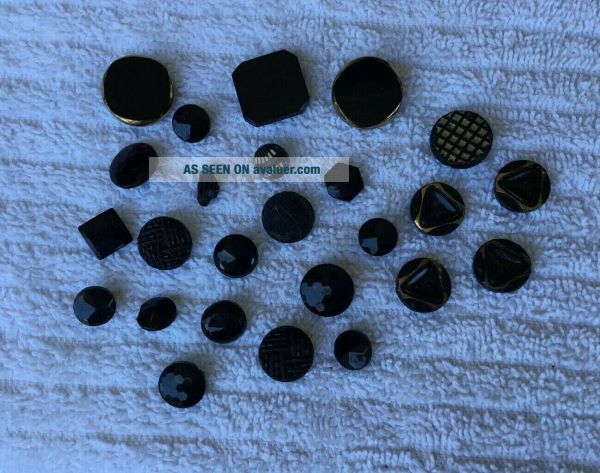 Group Of 25 Vintage Black Glass Buttons Different Sizes Shapes And ...
