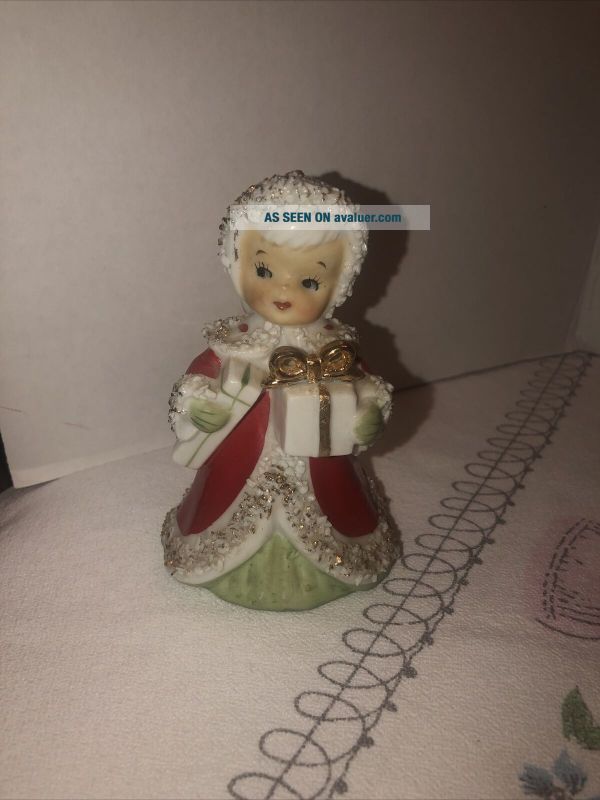 Vintage Christmas Lefton Spaghetti Trim Angel Bell Girl W/ Gifts ...