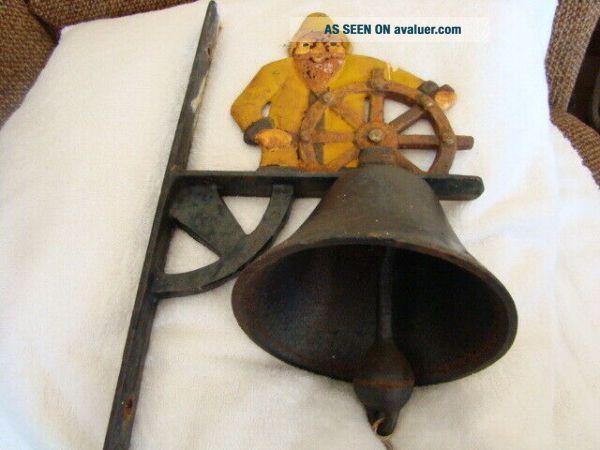 Nautical Sea Captain Bell Cast Iron Wall Mount Outdoor Functional ...