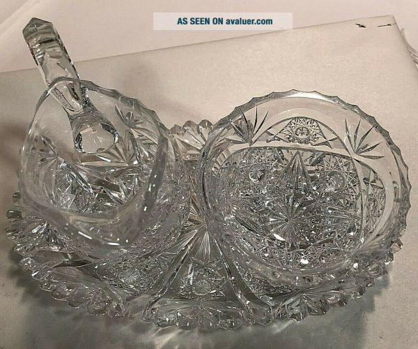 Creamer, Sugar & Tray Plate American Brilliant Cut Crystal Star Pattern ...
