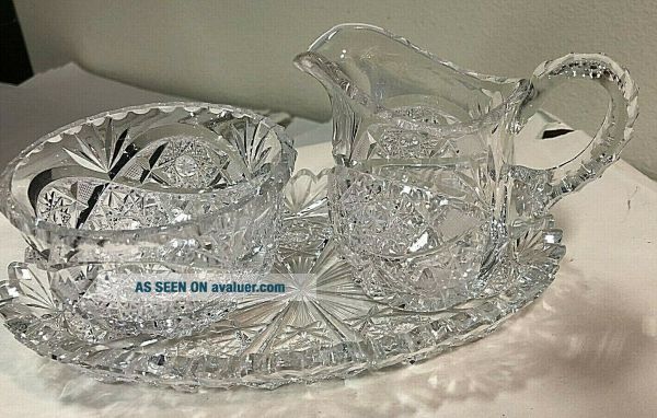 Creamer, Sugar & Tray Plate American Brilliant Cut Crystal Star Pattern ...