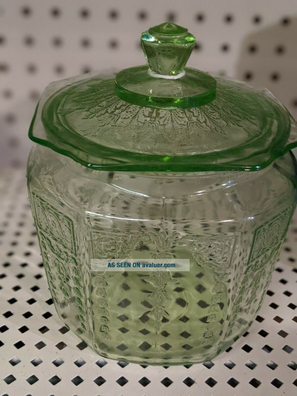 VINTAGE GREEN DEPRESSION GLASS Princess Biscuit Cookie Jar VGC | #36189167