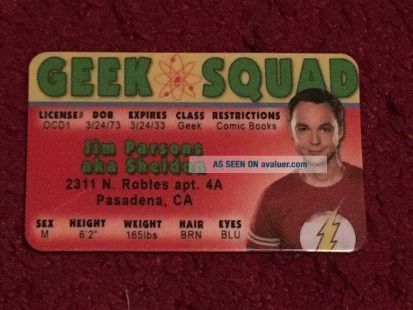 Souvenir Celebrity ID Drivers License Big Bang Theory TV Show Sheldon ...