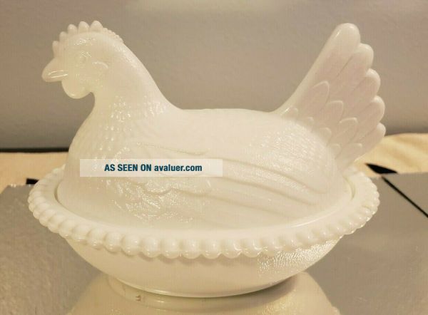 Vintage Milk Glass Chicken Hen On Nest Trinket Candy Dish | #36386035