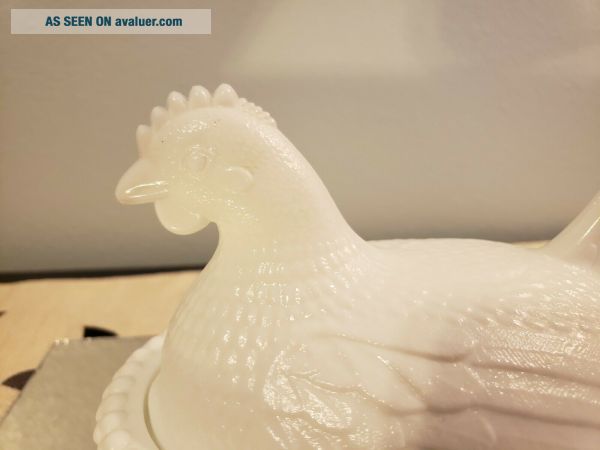 Vintage Milk Glass Chicken Hen On Nest Trinket Candy Dish | #36386035