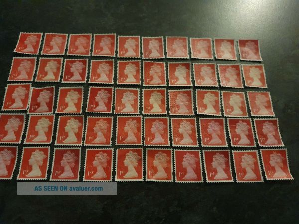 RED 1ST CLASS 50 X SECURITY RED UNFRANKED STAMPS NO GUM ALL OK NO ...