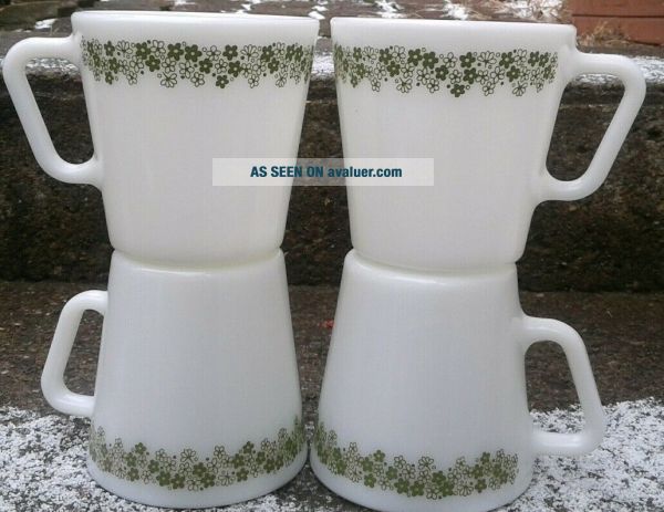 Vintage 4 Pyrex Green Crazy Daisy Spring Blossom Milk Glass Coffee Cup ...