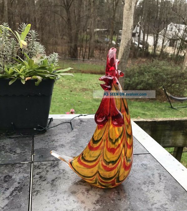 COLORFUL HAND BLOWN MURANO STYLE GLASS ROOSTER HEN CHICKEN FARM ...