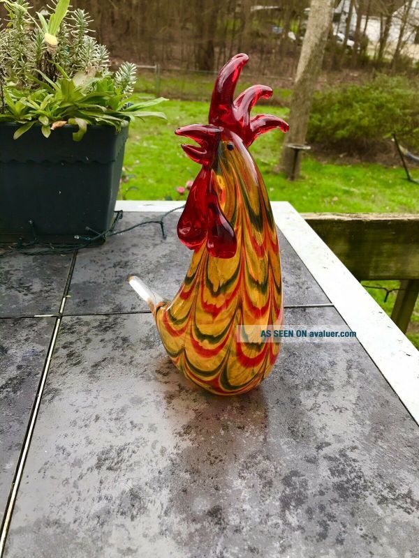 COLORFUL HAND BLOWN MURANO STYLE GLASS ROOSTER HEN CHICKEN FARM ...