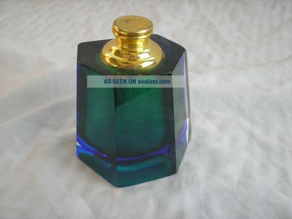 Murano Art Glass 5 Sided Perfume Bottle With Glass Insert Blue And ...