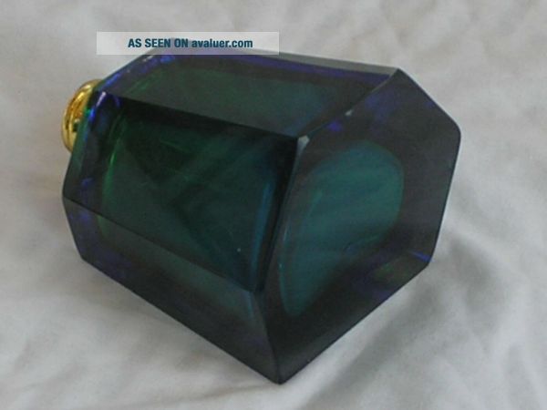 Murano Art Glass 5 Sided Perfume Bottle With Glass Insert Blue And ...