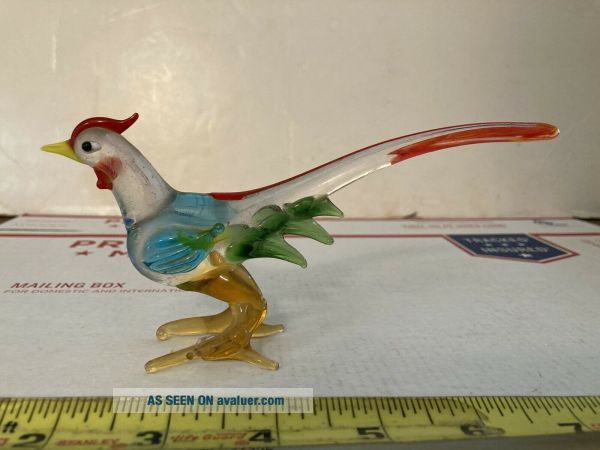 Vintage Murano Style Art Glass Rooster Chicken Roadrunner Bird Figurine ...