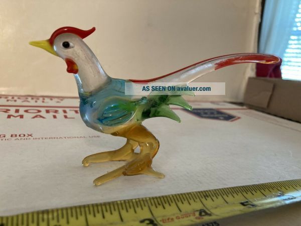 Vintage Murano Style Art Glass Rooster Chicken Roadrunner Bird Figurine ...