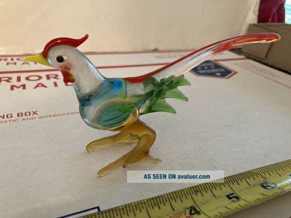 Vintage Murano Style Art Glass Rooster Chicken Roadrunner Bird Figurine ...