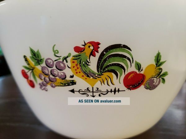 VINTAGE WHITE FIRE KING LARGE MIXING BOWL WITH CHICKEN & FRUIT 1 1/2 ...