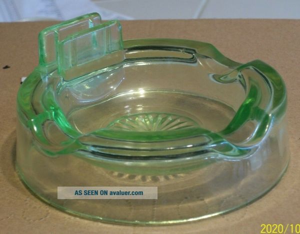 Vintage Hazel Atlas Green Depression Glass Ashtray W/Match Holder ...