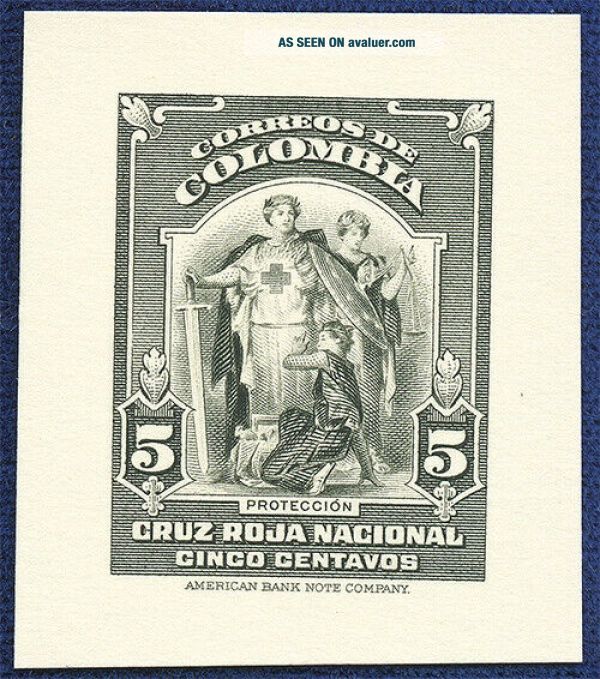 AMERICAN BANK NOTE Co. ENGRAVING: COLOMBIA POSTAL TAX 5 CENTAVOS ...