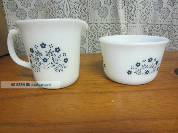 VINTAGE PYREX CREAMER AND SUGAR BOWL SUMMER IMPRESSIONS DARK BLUE ...