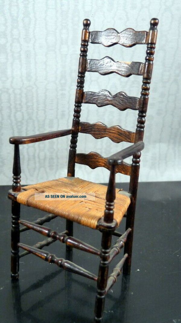 Vintage Wood Ladder Back CANE CHAIR 1:12 Dollhouse Miniature | #36990174