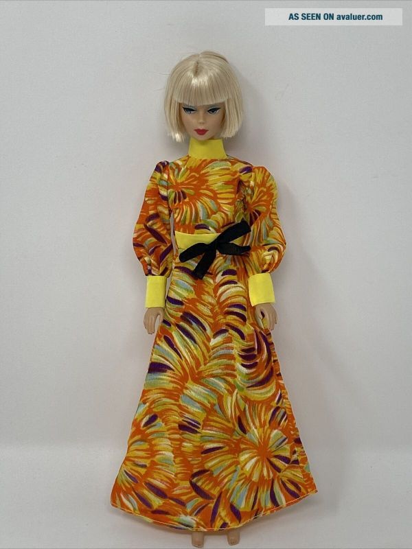 Vintage Barbie Clone Clothes Doll Outfit Mod Orange Fireworks MAXI ...