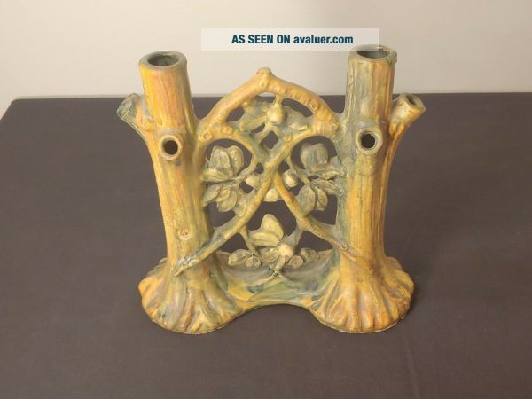 ANTIQUE 1920s WELLER ART POTTERY WOODCRAFT APPLE TREE DOUBLE BUD VASE ...
