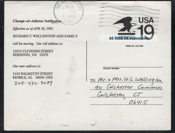 US Change Of Address Postal Card | #37256111