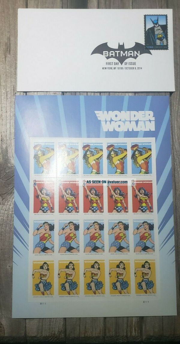 2016 Wonder Woman USPS Postage Stamp Sheet Of 20 Forever Stamps Plus ...
