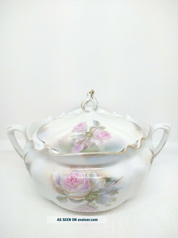 RS Prussia Red Mark Cracker Jar Hand Painted Roses Satin | #37461112