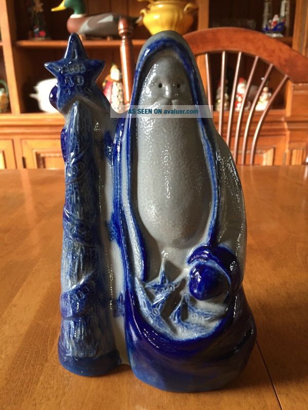 2000 Eldreth Pottery Blue Cobalt Salt Glazed Santa Claus | #37479132