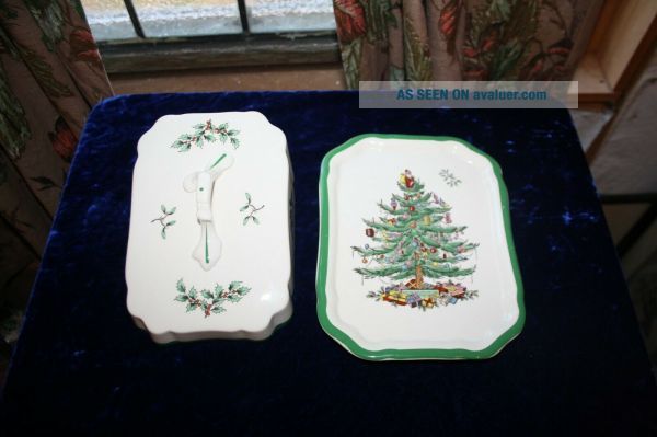 SPODE CHRISTMAS TREE Covered Butter Or Cheese Dish Made In England ...