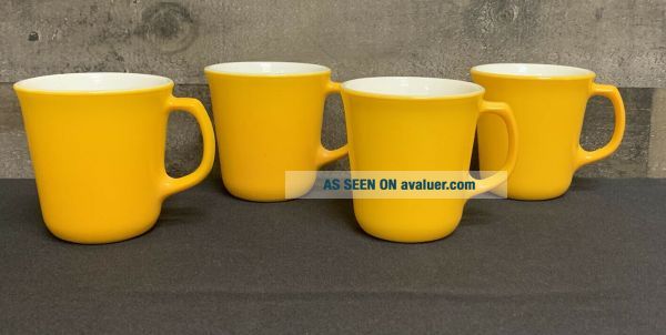 Corelle Corning Ware Vintage Bright Yellow Set Of 4 Milk Glass Coffee ...