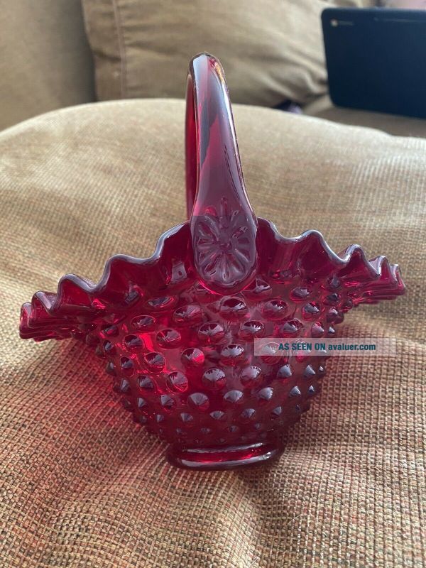 FENTON - VINTAGE RUBY RED GLASS HOBNAIL BASKET | #37827860