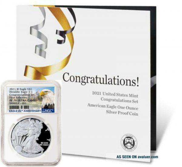 2021 W PROOF SILVER EAGLE, HERALDIC T - 1 - - CONGRATULATIONS SET, NGC ...