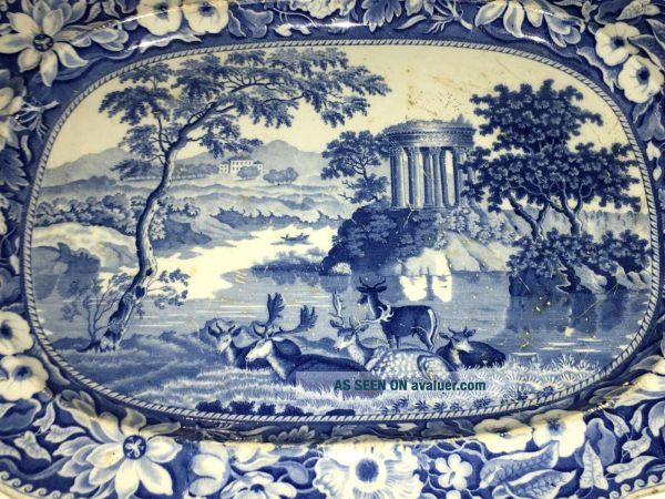 LNRT3 Historical Staffordshire Blue Platter Deer Fallow Deer Type ...