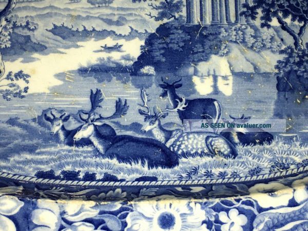 LNRT3 Historical Staffordshire Blue Platter Deer Fallow Deer Type ...